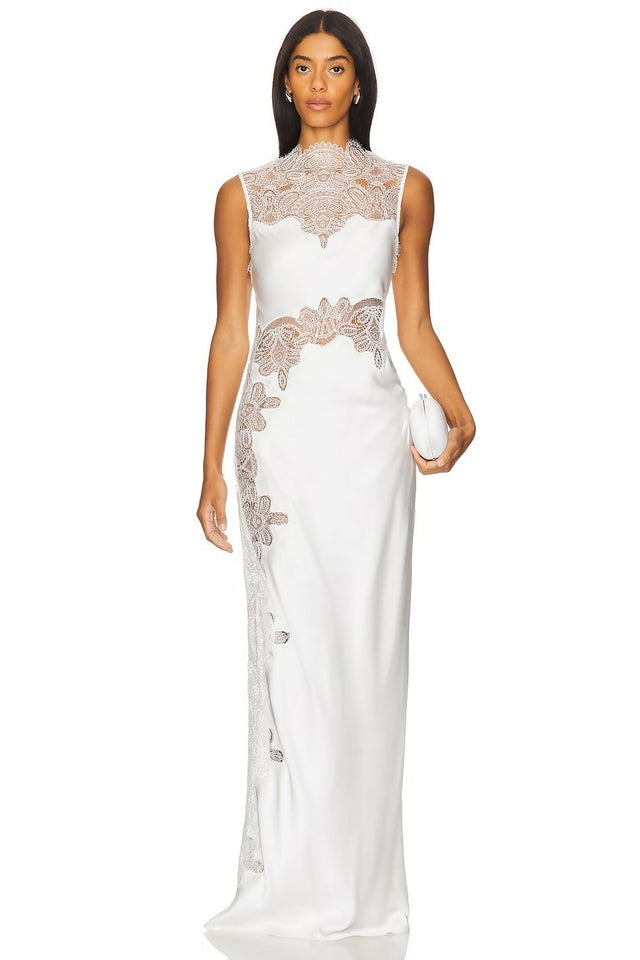 Shona Joy Jamila Lace High Neck Maxi Dress White | Passion For Fashion